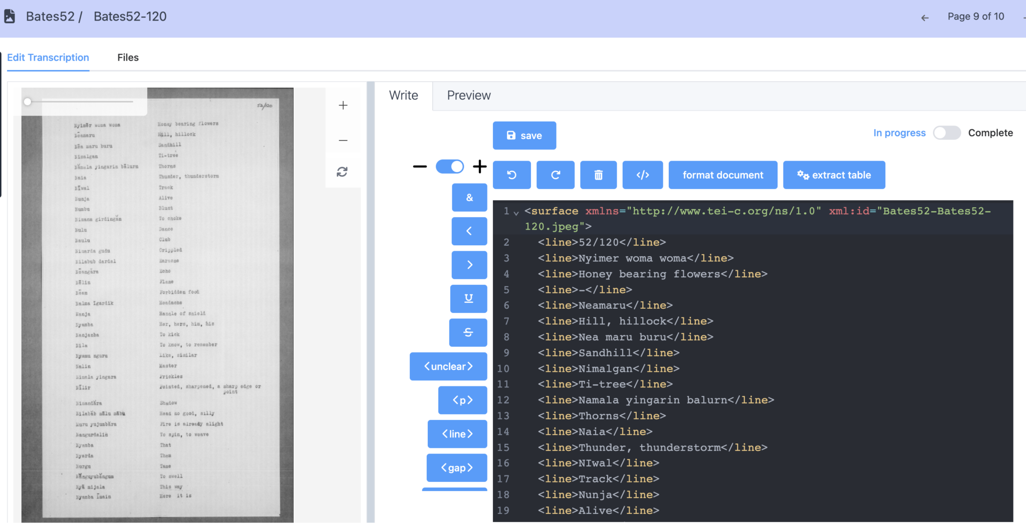Adding tables to the transcription